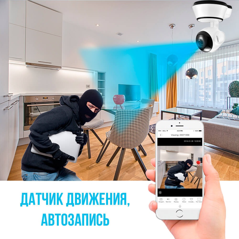 Умная поворотная WiFi Камера с датчиками движения и ночной съемкой ...